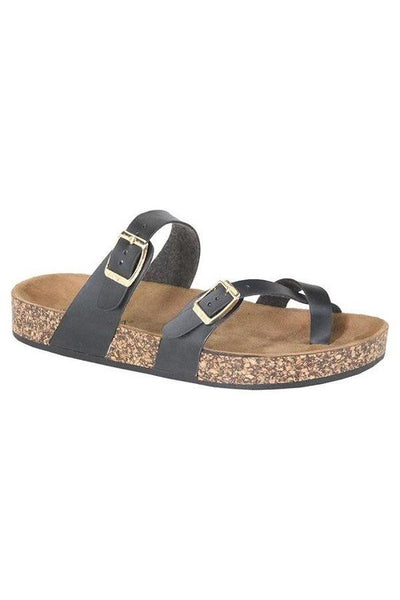 Day Date Cork Bottom Push In Sandals | Black | Sole Valley