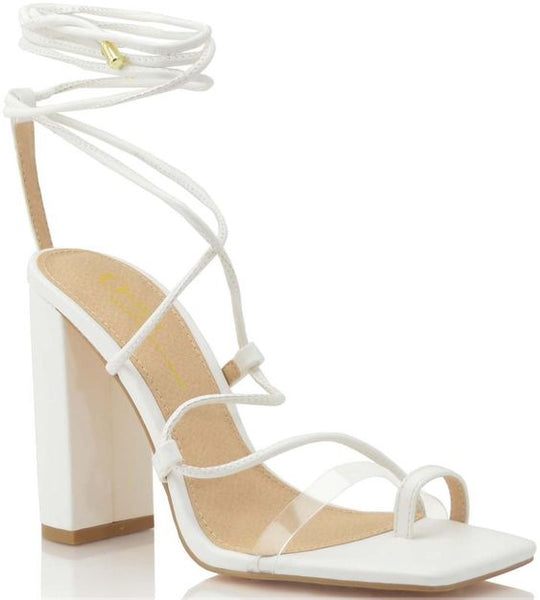 Darling Clear Strap Up Rectangle Heels | White | Sole Valley