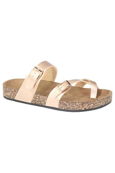 Day Date Cork Bottom Push In Sandals | Rose Gold | Sole Valley